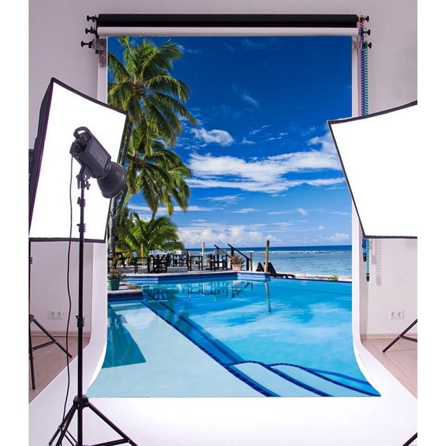 MOHome 5x7ft Photography Background Printed Seaside Swimming Pool Plam ...
