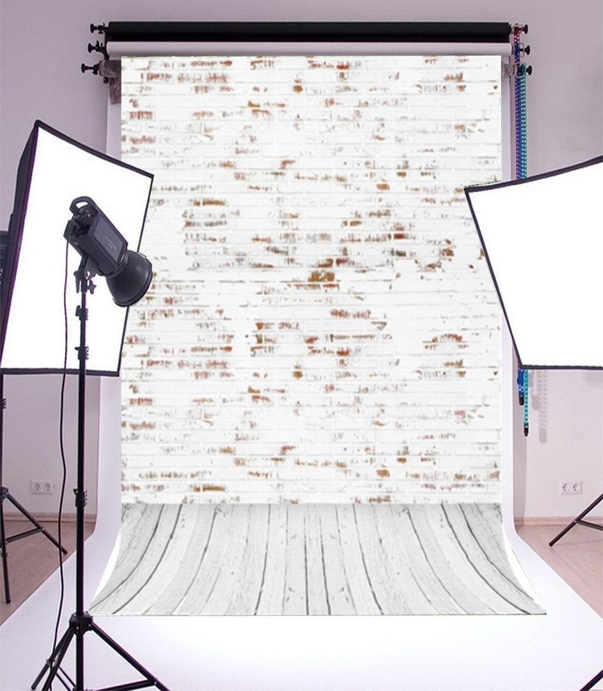 MOHome 5x7ft Photography Background White Wood Floor and Brick Wall Scene Backdrop Photo Studio ...
