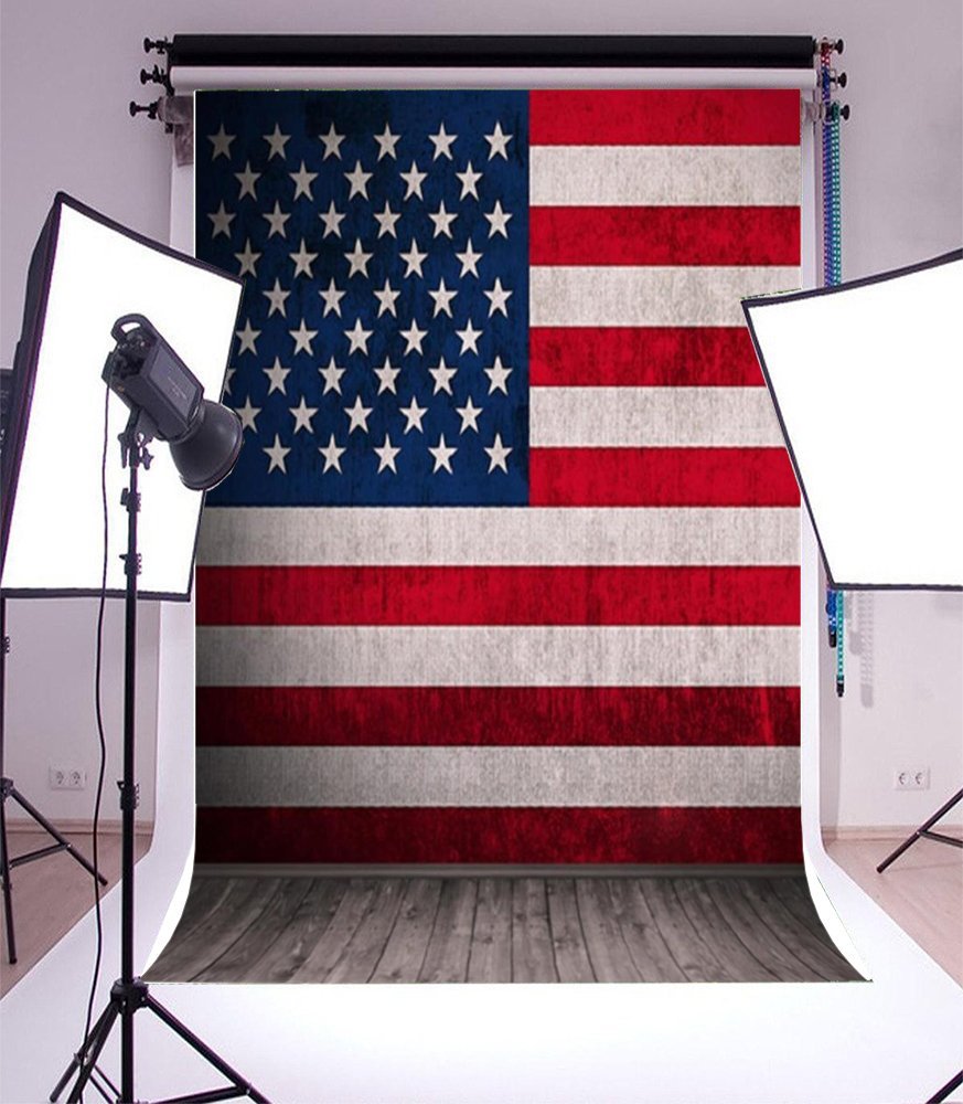 MOHome 5x7ft Photography Background Wooden Floor and American Flag the ...