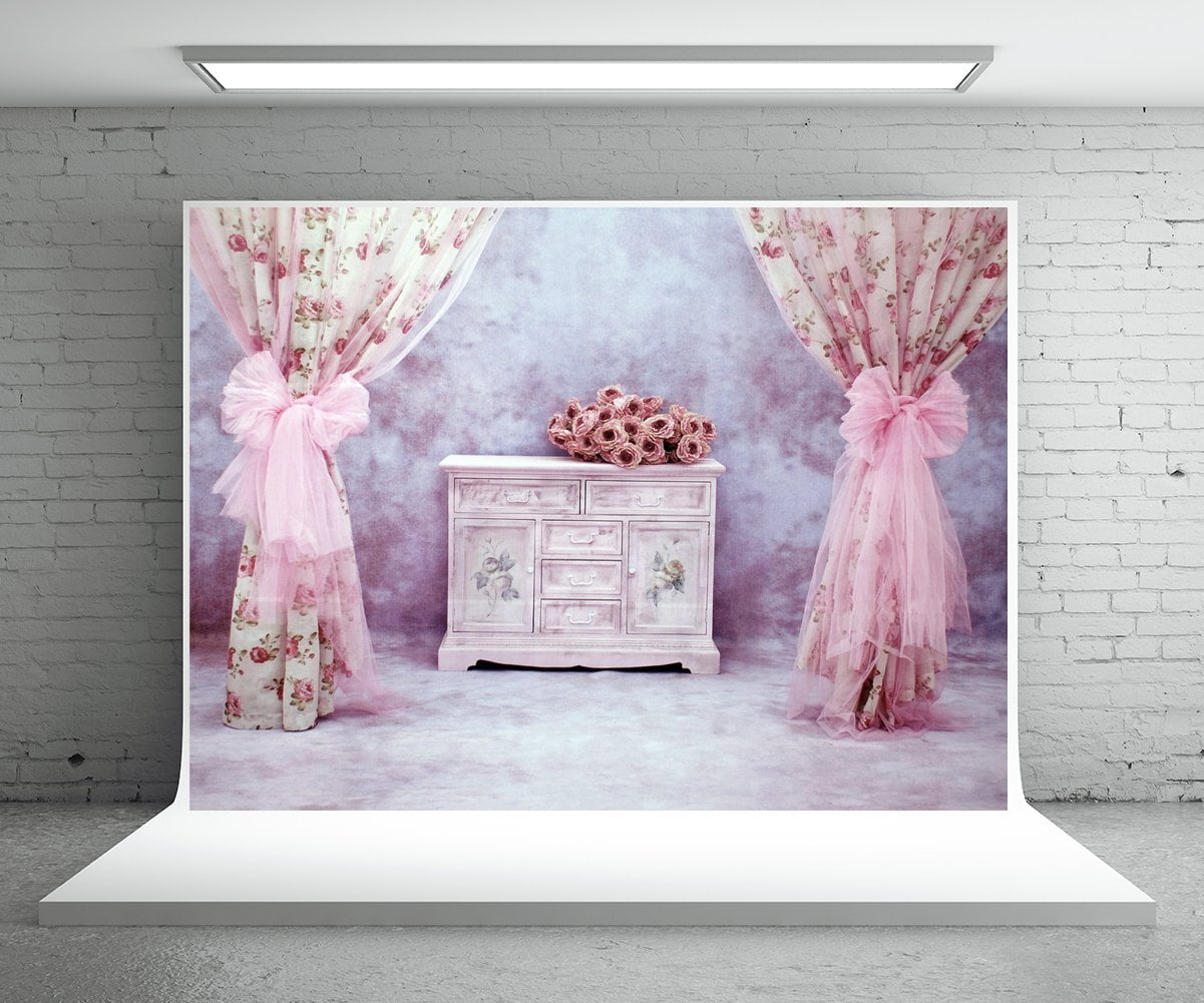 MOHome 5x7ft Pink Curtain Backdrop for Photography Pink Flowers ...