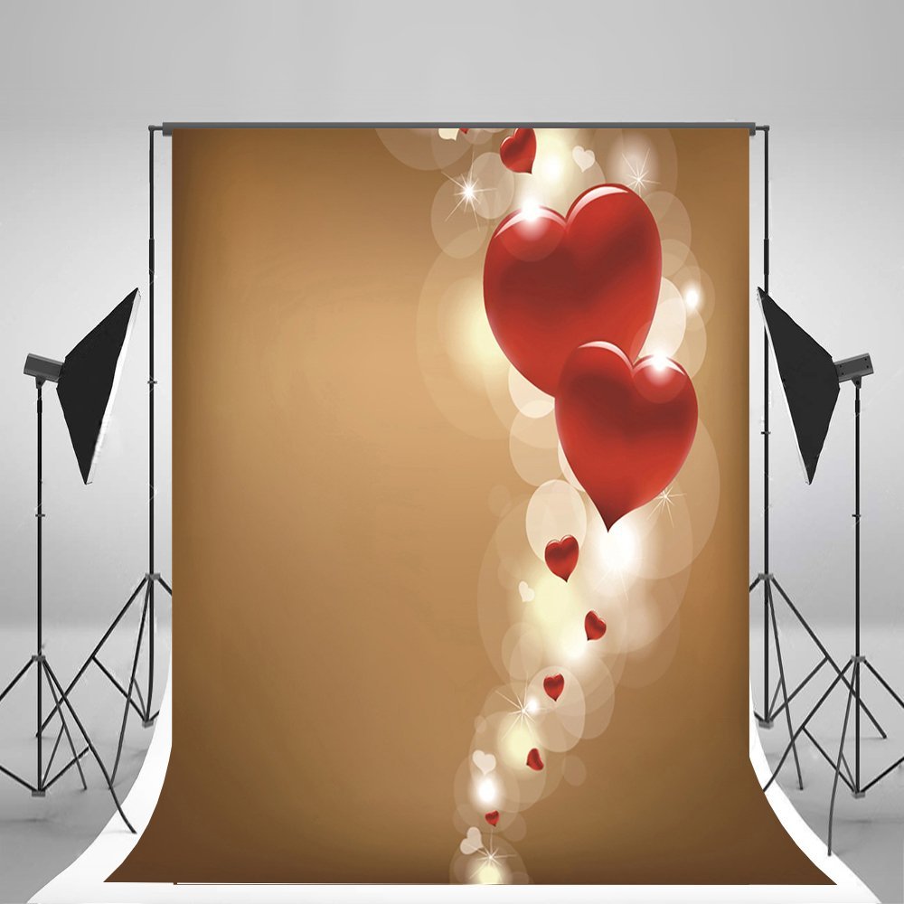 MOHome 5x7ft Red Love Photography Backdrop Yellow Background Valentine ...