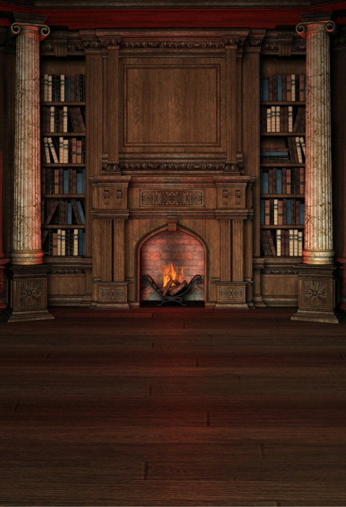 MOHome 5x7ft Retro Theme Fireplace Wood Bookshelf Portraits Photography ...