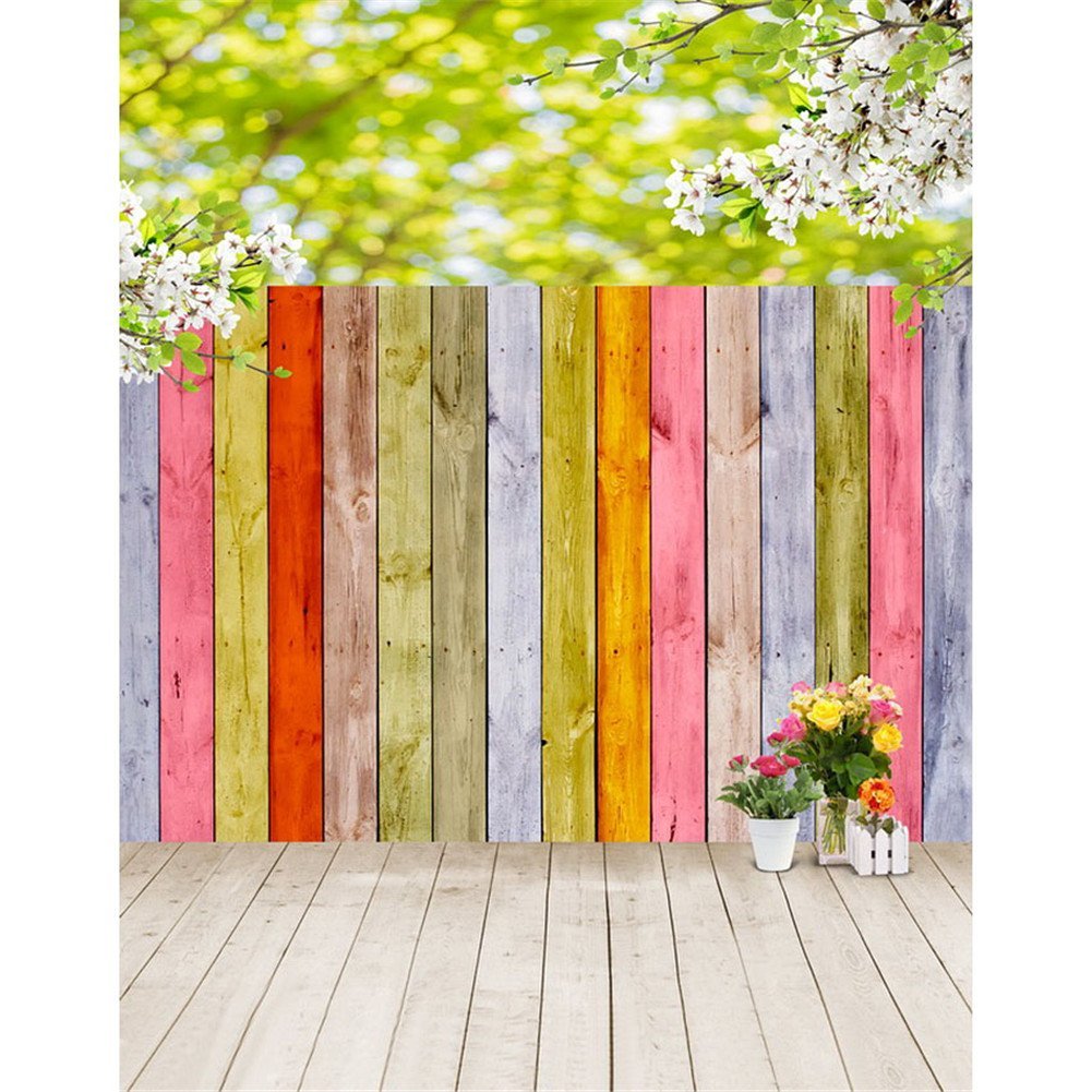 MOHome 5x7ft Spring Nature View Colorful Wood Wall with Floor ...