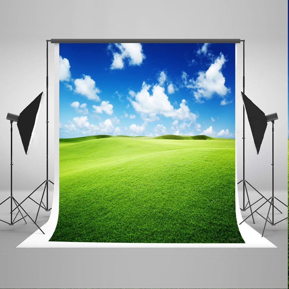 MOHome 5x7ft Spring Photography Backdrops Green Grassland Sky Clouds ...