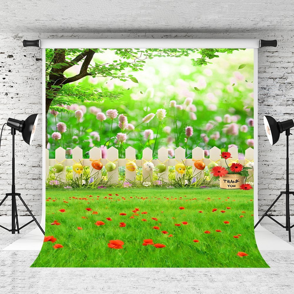 Mohome 5x7ft Spring Scenery Photography Backdrop Red Flowers Green