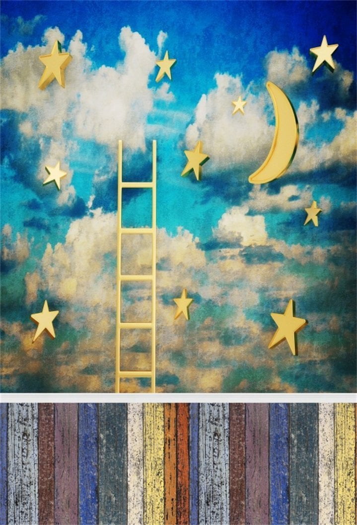 MOHome 5x7ft Starry Sky Backdrop Abstract Stars Moon Sky Clouds Laddler ...