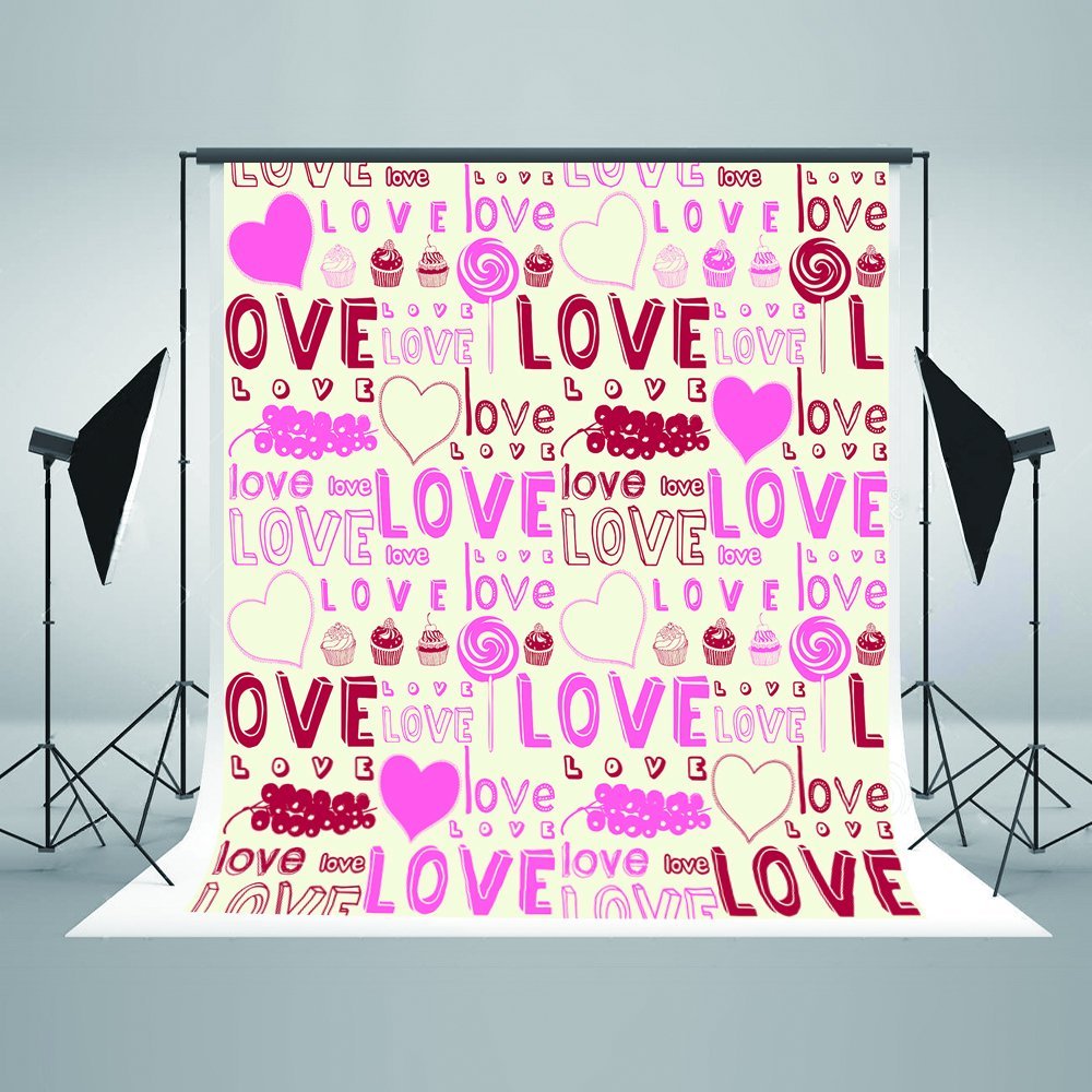 MOHome 5x7ft Valentine's Day Backdrops Red Pink Cakes Heart Sweets and ...