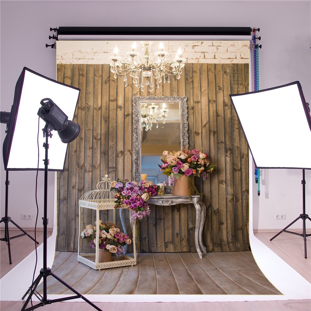MOHome 5x7ft Vintage Wood Wall Photography Backdrops Pink Flowers ...