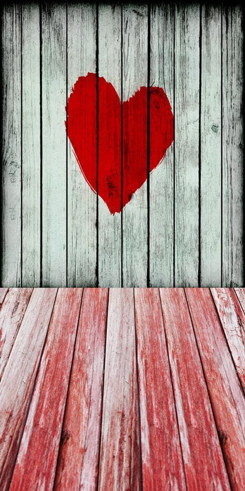 MOHome 5x7ft Weathered Wood Wall Red Heart Floor Valentine's Day ...