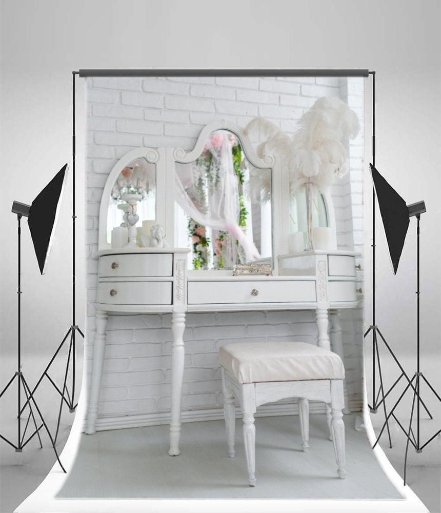 MOHome 5x7ft Wedding Dressing Room Table Backdrop Mirror White Feather ...