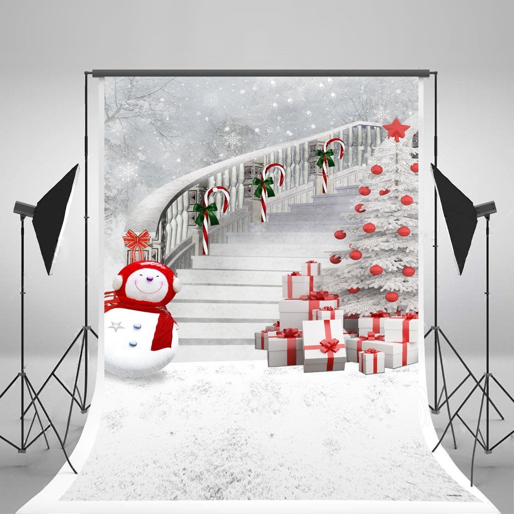 MOHome 5x7ft White Christmas Photography Backdrop Red Scarf Snowman and ...