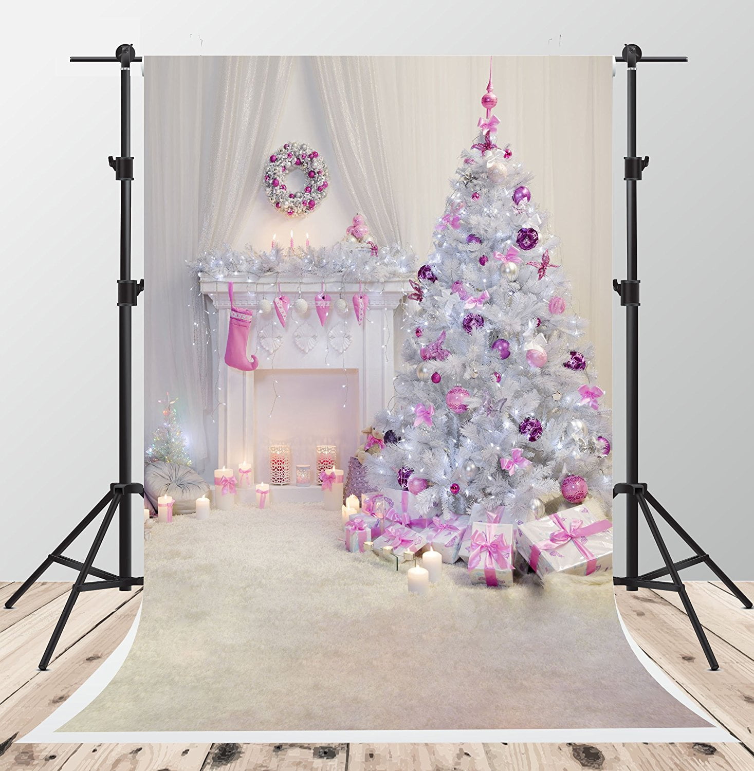 MOHome 5x7ft White Christmas Photography Backdrops Pink Socks Christmas ...