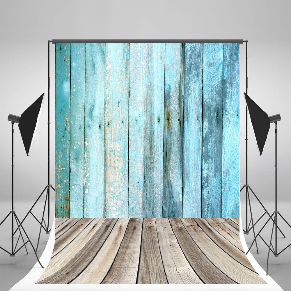 MOHome 5x7ft Wood Floor Photo Backgrounds Blue Weathering Wood Wall ...