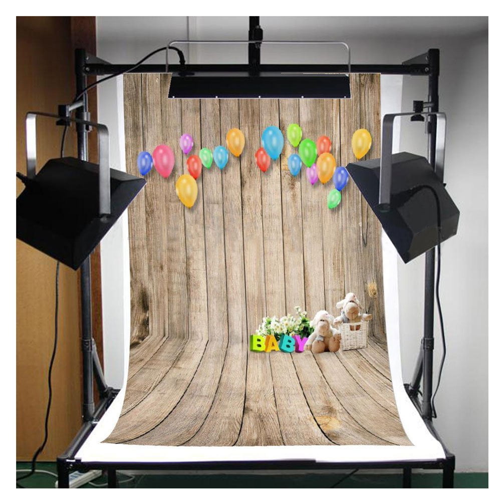 MOHome 5x7ft Wooden Theme Colorful Balloon Cute Bear Studio Photo ...