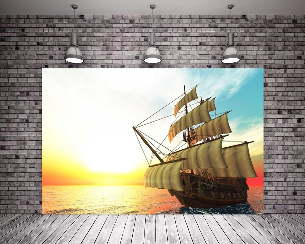 MOHome 7X5ft Sunset Nature Sea Sailboat Photographers Background Blue ...
