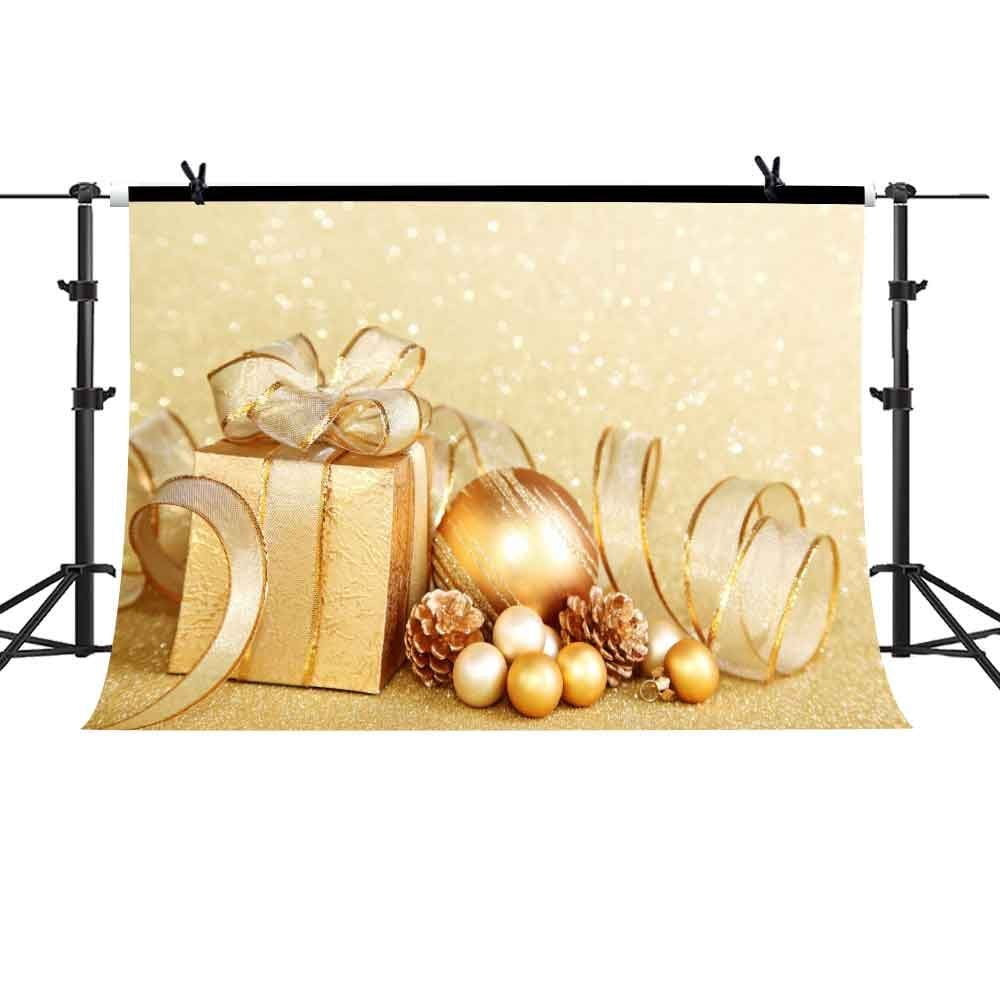 MOHome 7x5Ft Christmas Gift Backdrop Xmas Present Golden Box Shiny ...