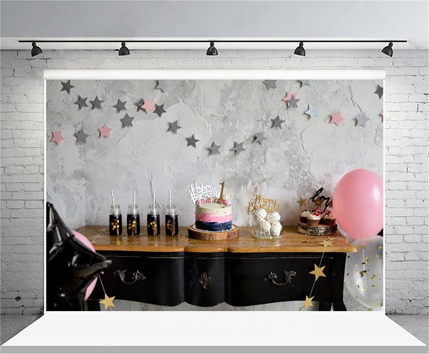 MOHome 7x5ft 1st Birthday Backdrop Balloon Table Cake Star Decoration ...