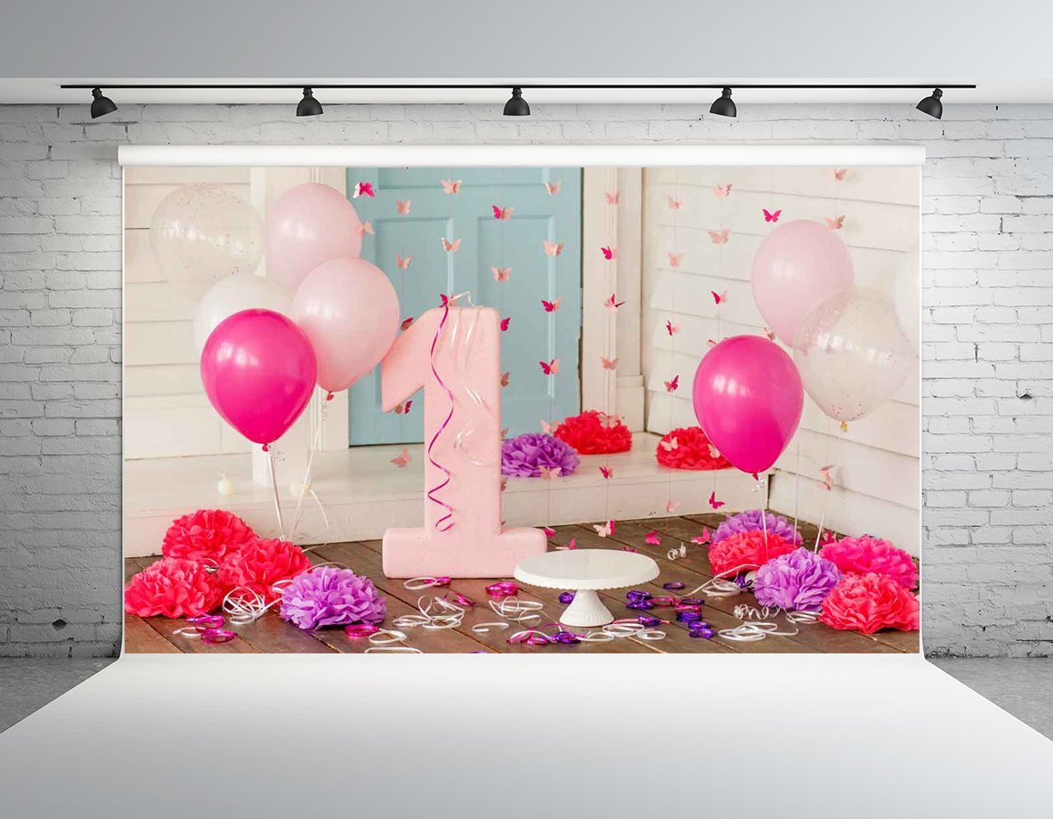 MOHome 7x5ft 1st Birthday Backdrops for Photographers Pink Balloons ...