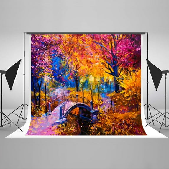 MOHome 7x5ft Autumn Scenery Photography Backdrop Fall Theme Bridge ...