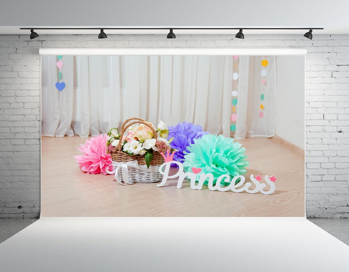 MOHome 7x5ft Baby Girl Birthday Photography Background Flower Basket ...