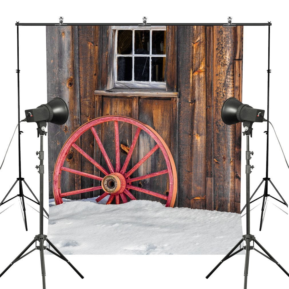 MOHome 7x5ft Barn Wheel Winter Snow Photography Backdrops Vintage ...