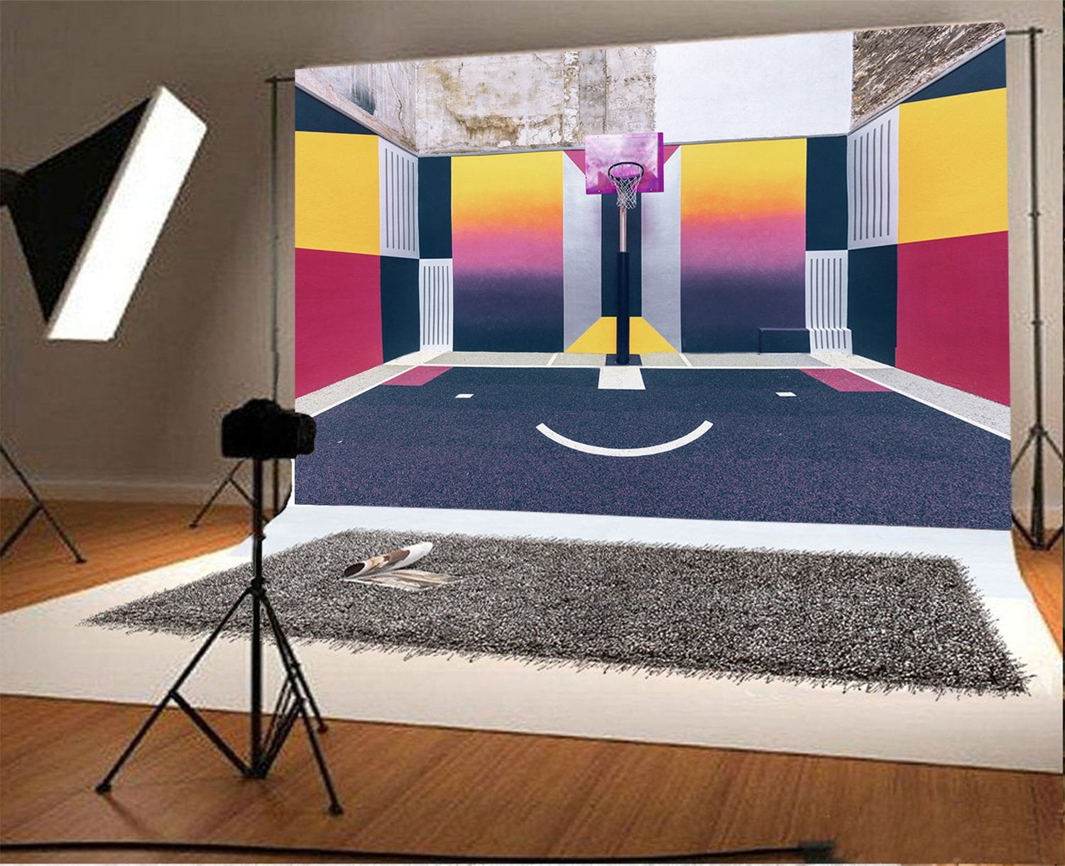 MOHome 7x5ft Basketball Field Backdrop Hand Painted Colorful Wallpaper ...