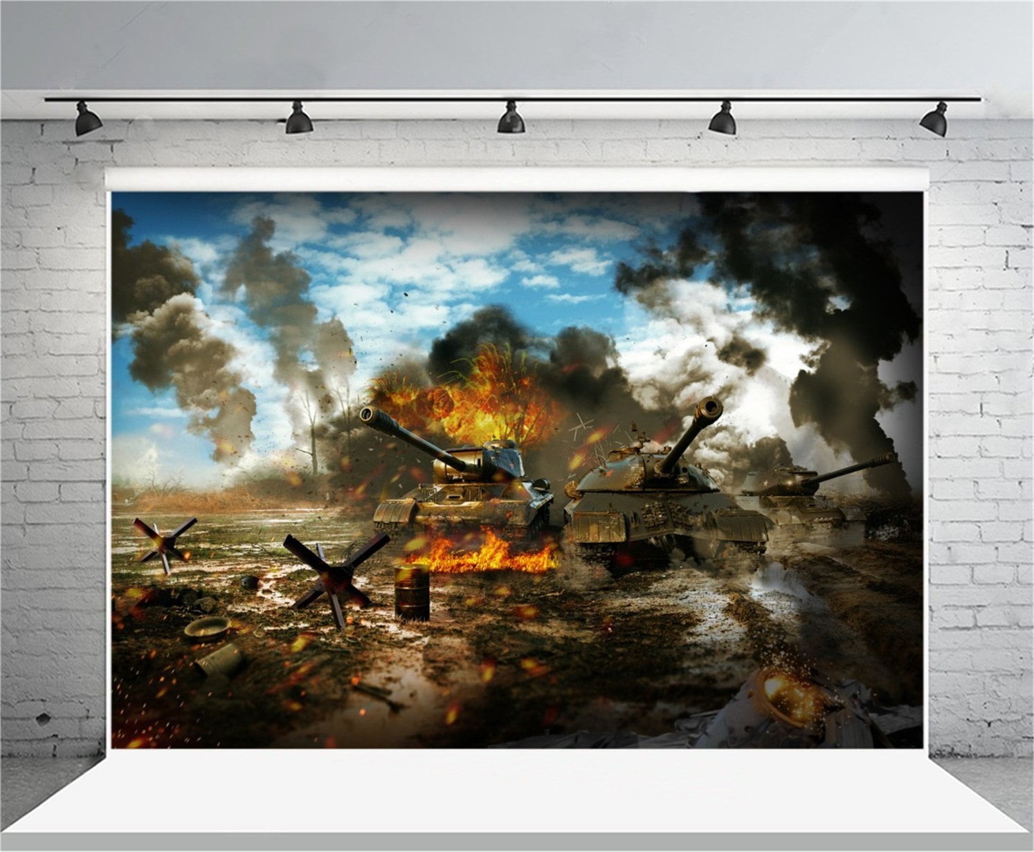 MOHome 7x5ft Battlefield Backdrop Tank Artillery Fire Warfare Fighter ...