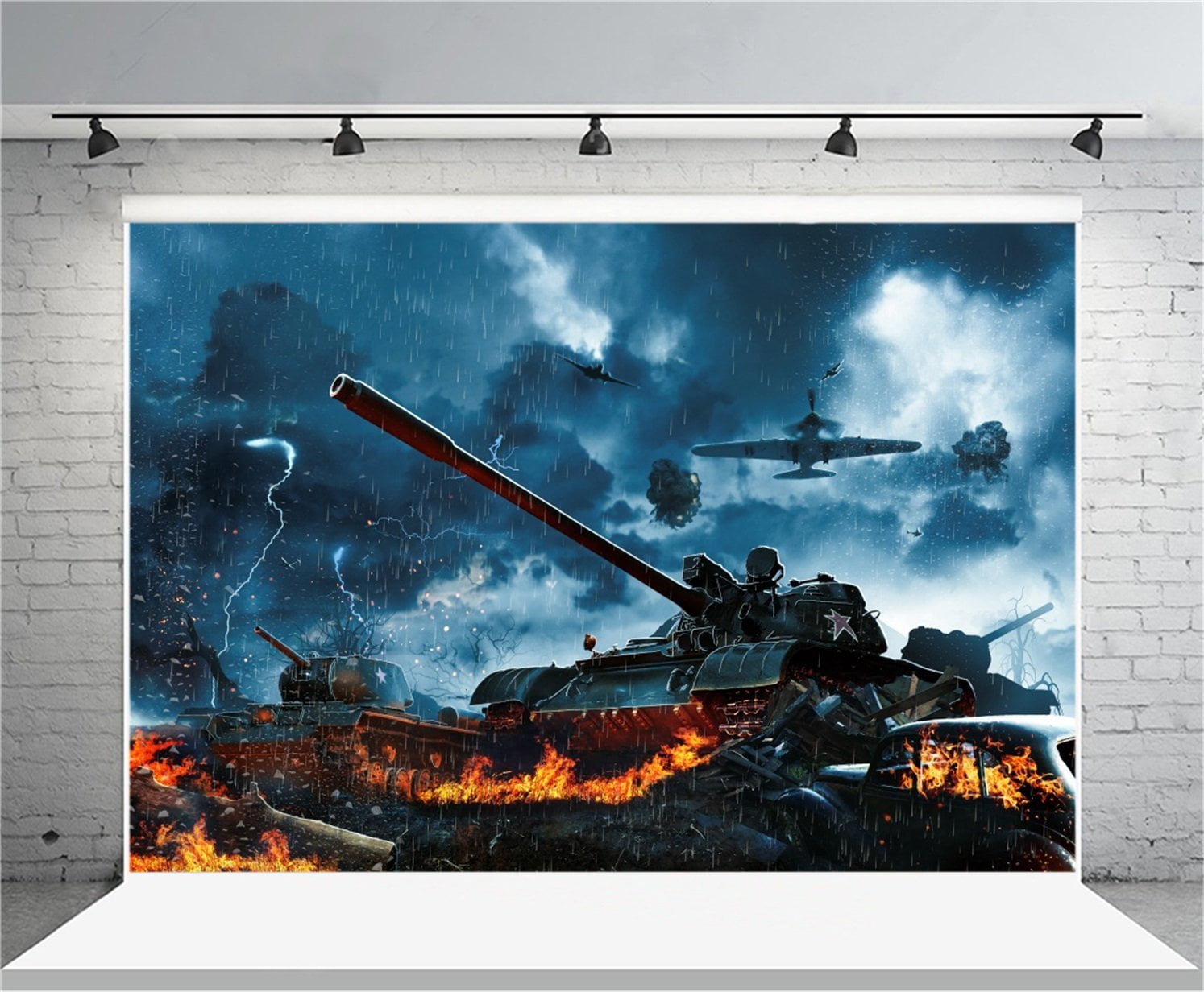 MOHome 7x5ft Battlefield Backdrop Tank Artillery Fire Warfare Fighter ...