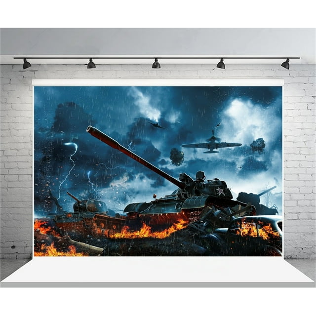 MOHome 7x5ft Battlefield Backdrop Tank Artillery Fire Warfare Fighter ...