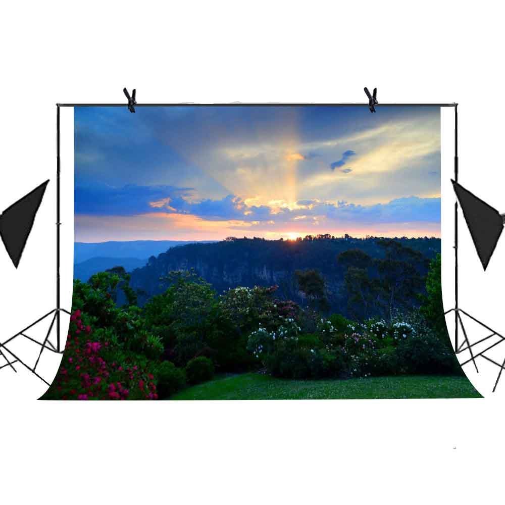 MOHome 7x5ft Beautiful Scenery Backdrop Mountain Flowers Tree Blue Sky ...