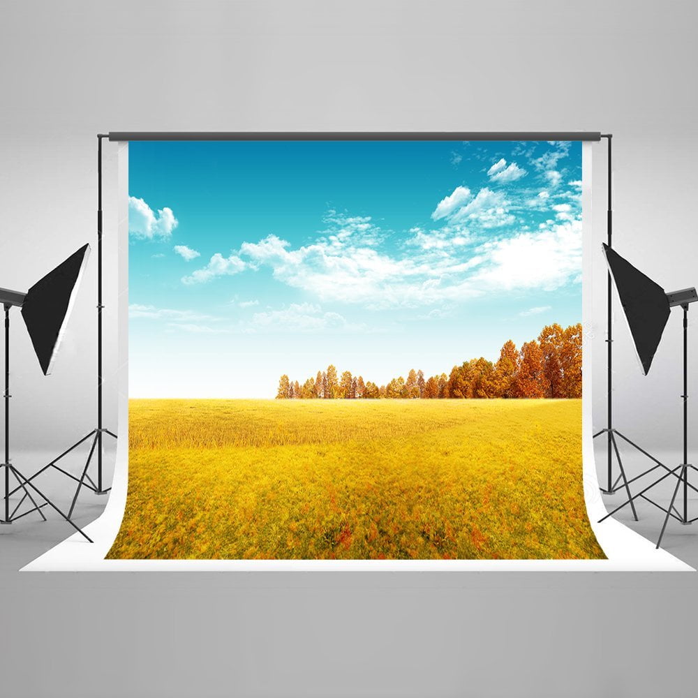 MOHome 7x5ft Beautiful Scenery Blue Sky White Cloud Autumn Golden Tree ...