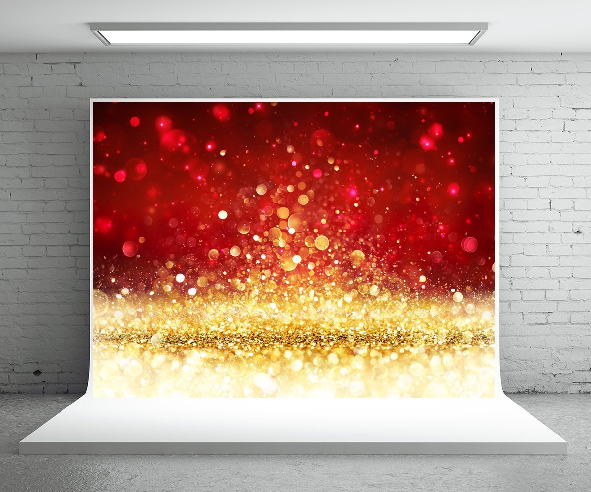 MOHome 7x5ft Birthday Decoration Shiny Backdrops Photography Gold Red ...