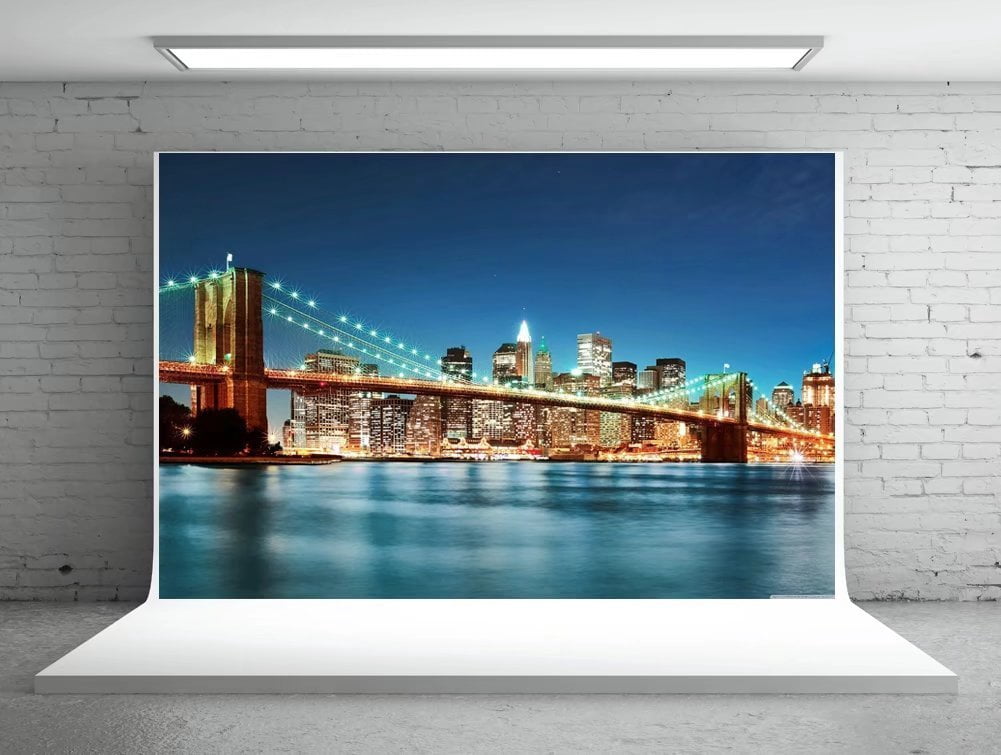 MOHome 7x5ft Bright Light City Night Background Building River Bridge ...