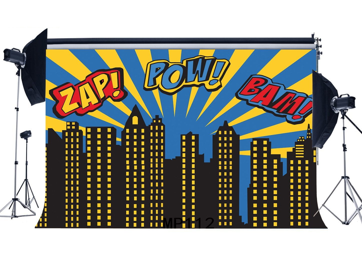 MOHome 7x5ft Cartoon Backdrop Happy Birthday Super City Boom Zap Pow ...