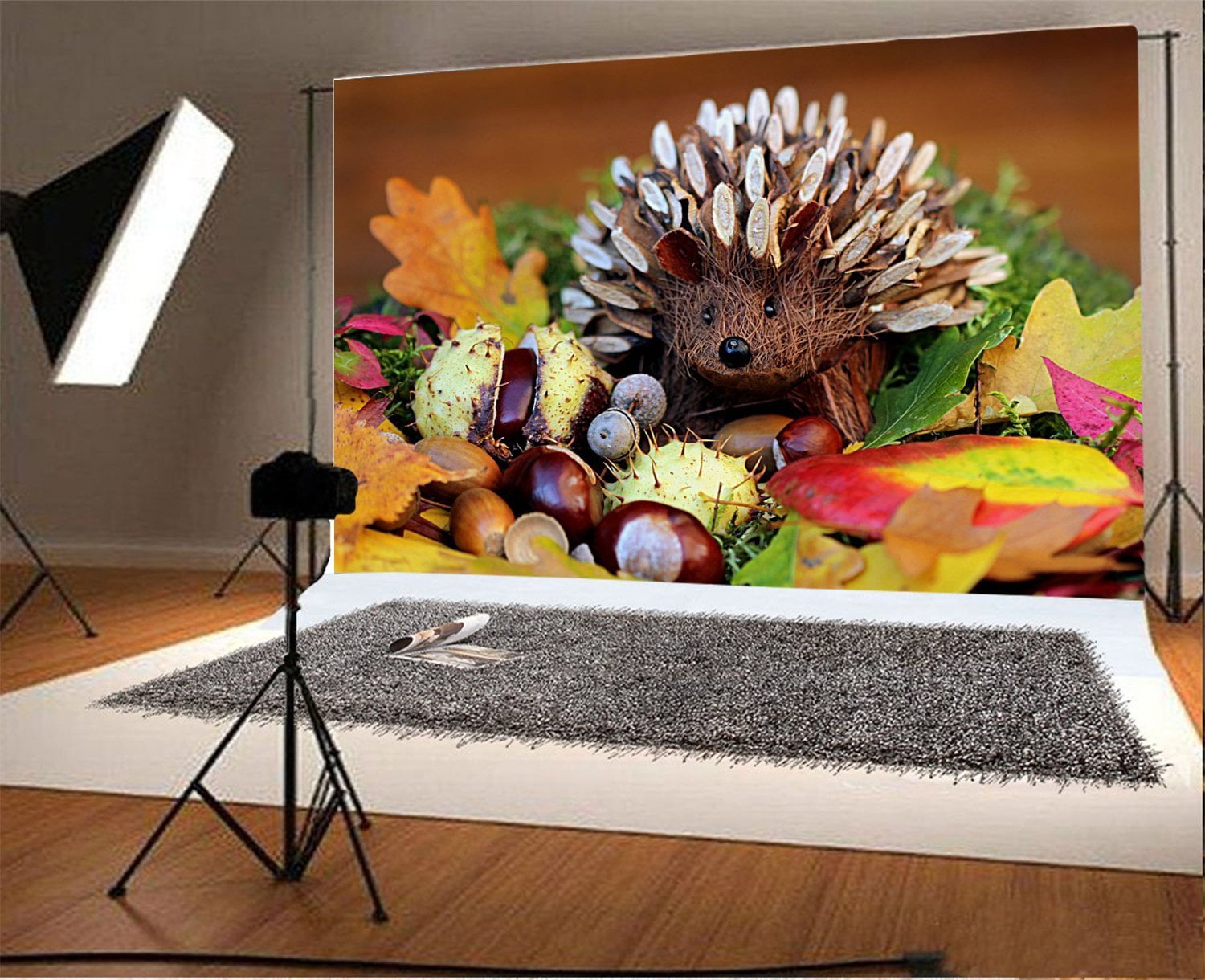 MOHome 7x5ft Cartoon Hedgehog Backdrop Chestnut Golden Leaves Abstract ...