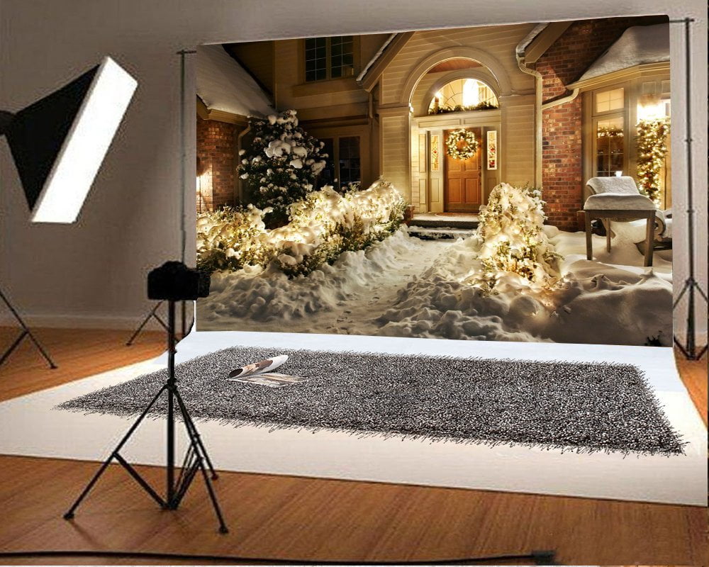 MOHome 7x5ft Christmas Backdrop Countyard Night View Garland Heavy Snow ...