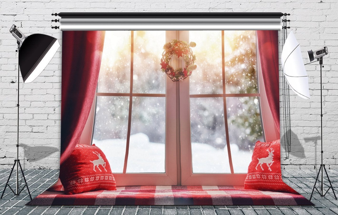 MOHome 7x5ft Christmas Backdrop Theme Snow Outside Window Photography ...