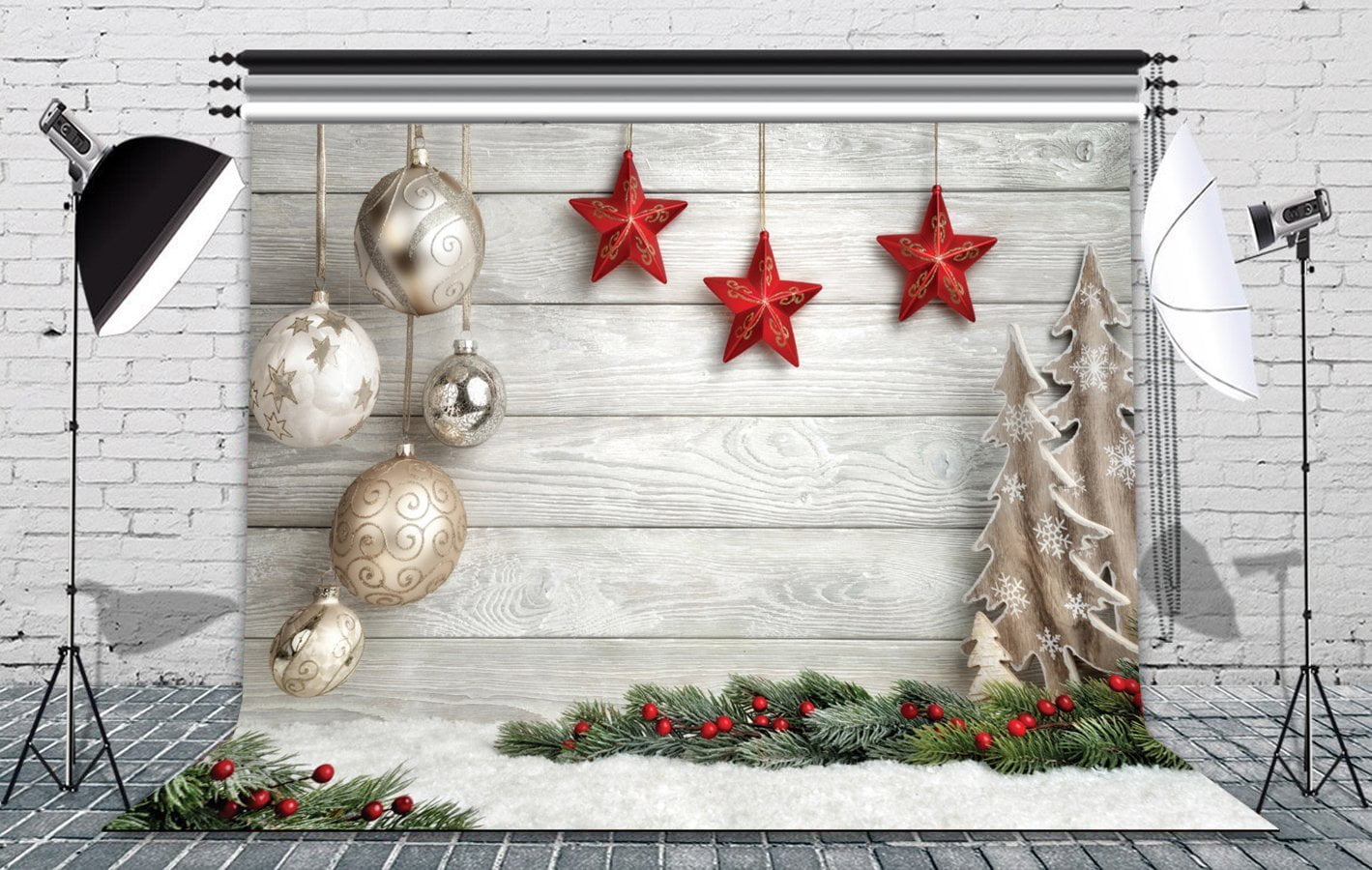 MOHome 7x5ft Christmas Backdrop Wood Board Theme Christmas Ball ...