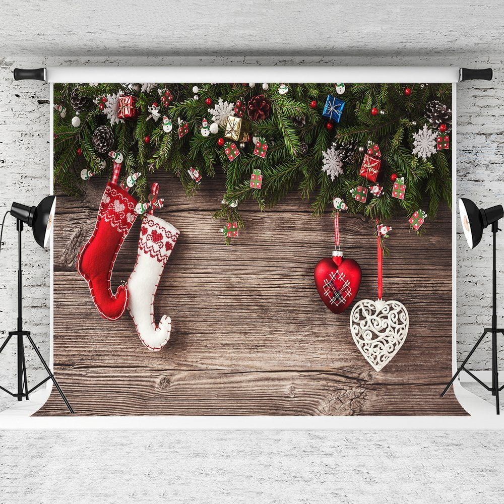 MOHome 7x5ft Christmas Photography Backdrop Brown Wood Backdrops Boots ...