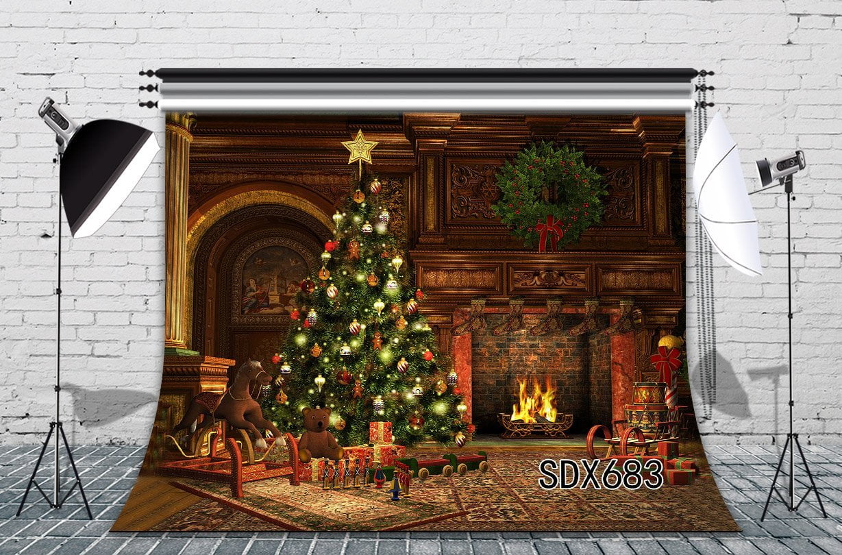 MOHome 7x5ft Christmas Tree and Fireplace Christmas Photography ...
