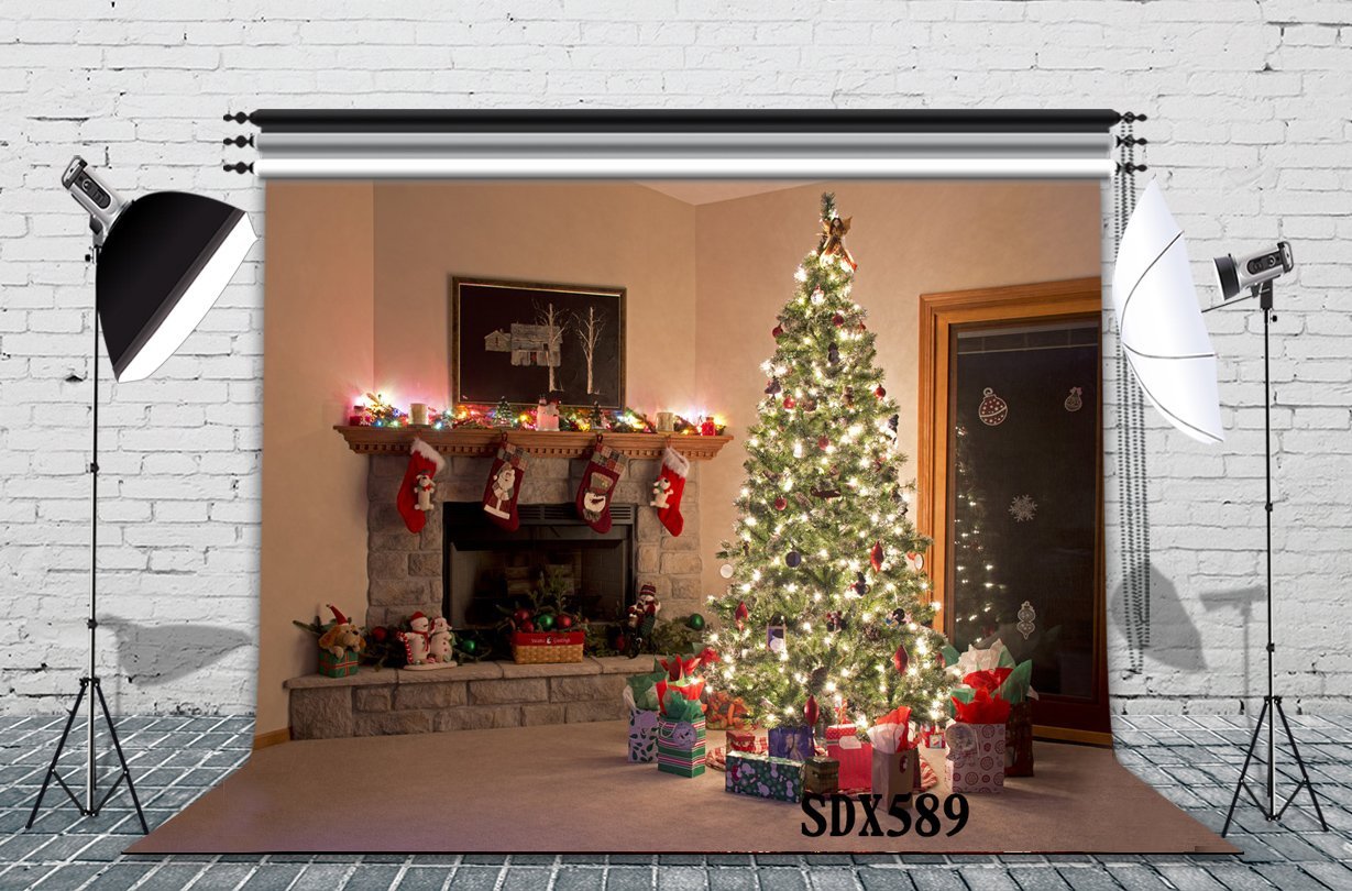 MOHome 7x5ft Christmas Tree and Fireplace Christmas Photography ...