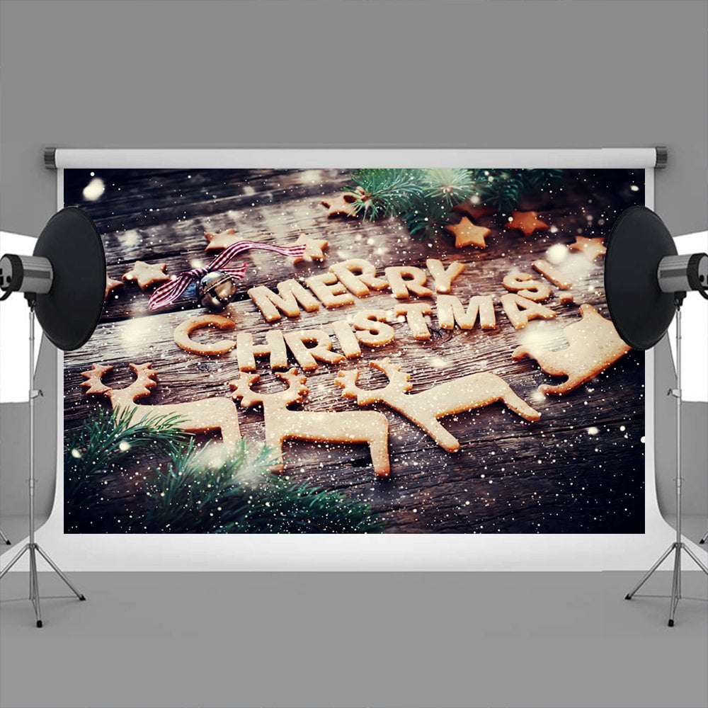 MOHome 7x5ft Christmas backdrops Wooden Biscuits Merry Christmas ...