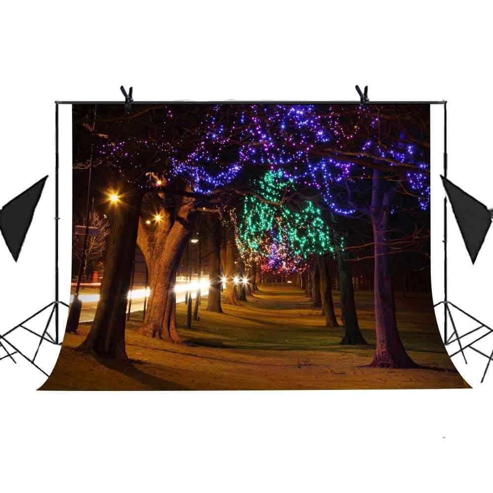 MOHome 7x5ft City Night Scene Backdrop Colored Lights Illuminate Trees ...