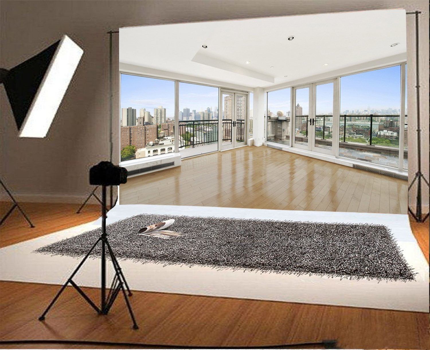 MOHome 7x5ft Cityscape Backdrop Modern Building Office Room French Sash ...