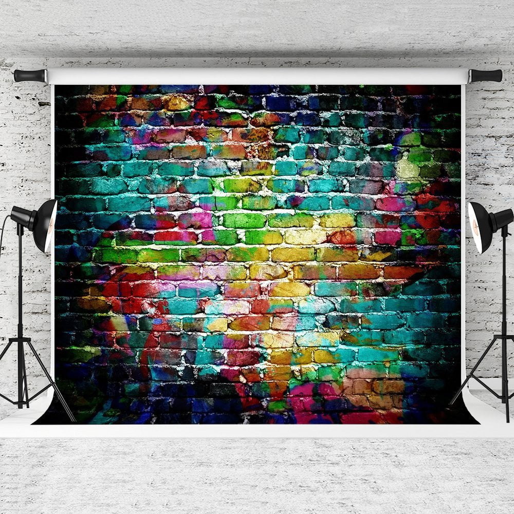 MOHome 7x5ft Colorful Graffiti Backdrop Brick Wall Photo Backgrounds ...