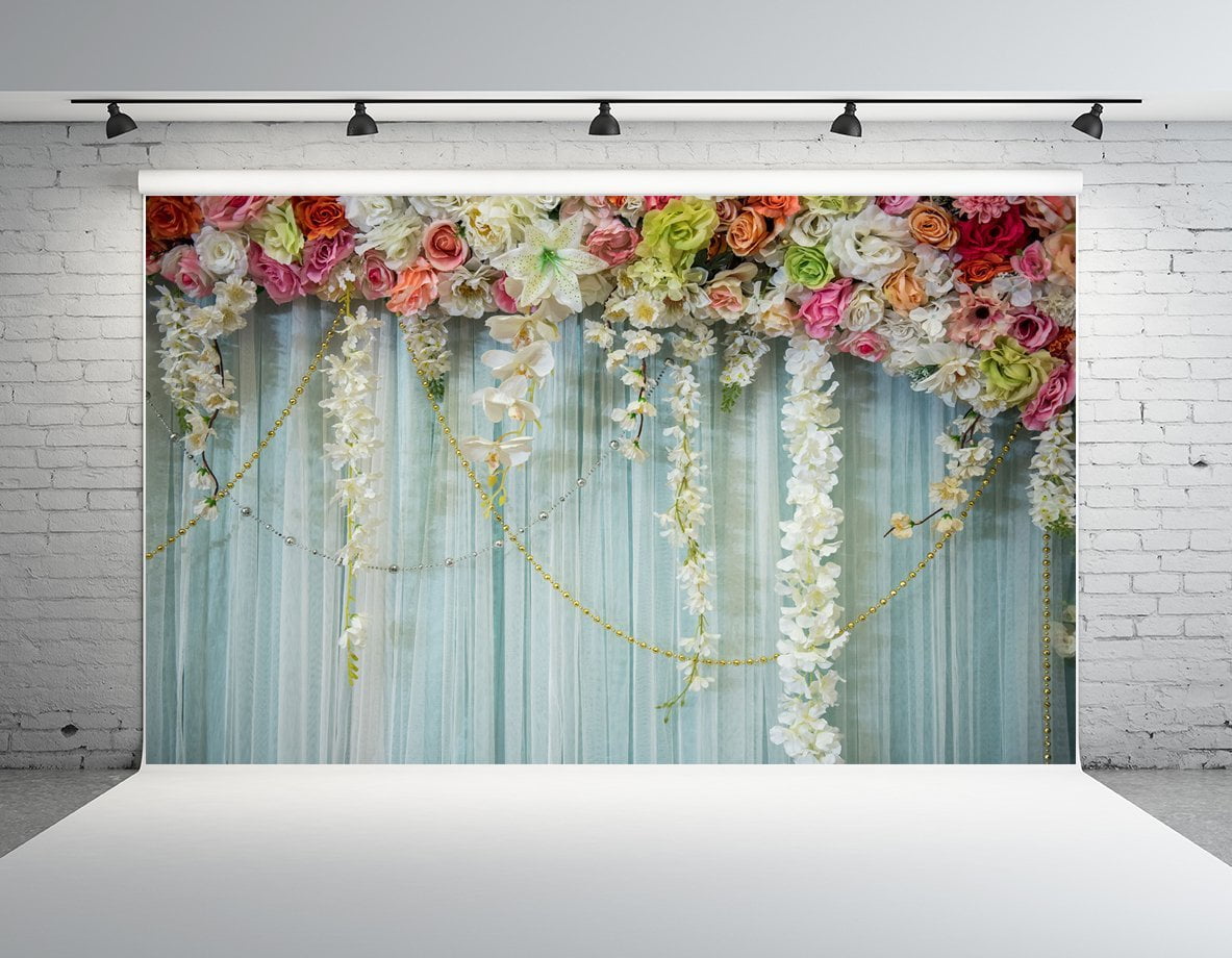 MOHome 7x5ft Curtain Backdrops for Photography Pale Blue Lace 3D ...