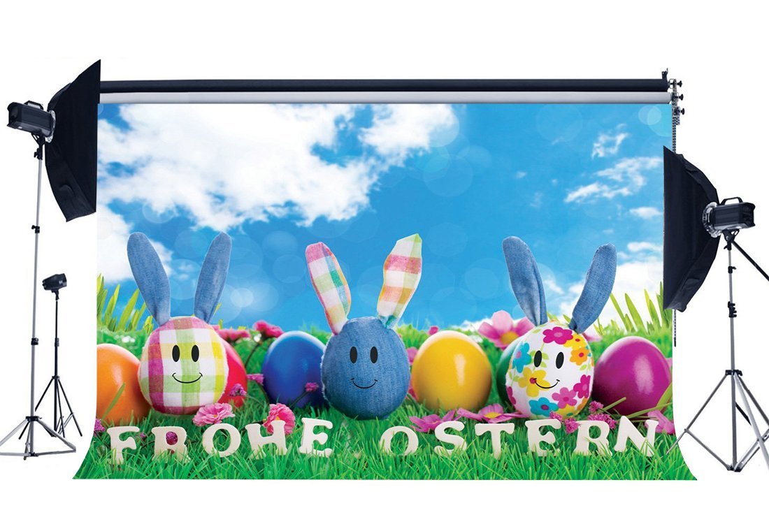 MOHome 7x5ft Easter Backdrop Colorful Eggs Cartoon Rabbits Fresh ...