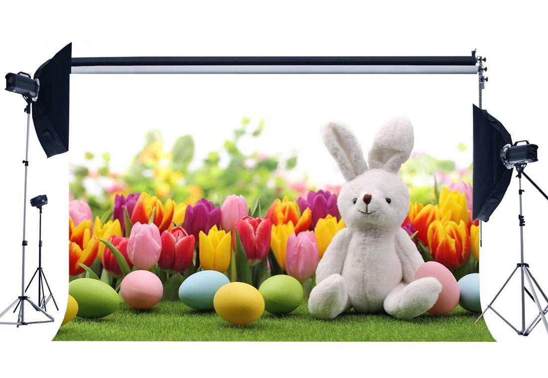 MOHome 7x5ft Easter Backdrop Colorful Eggs Cartoon White Rabbits Fresh ...