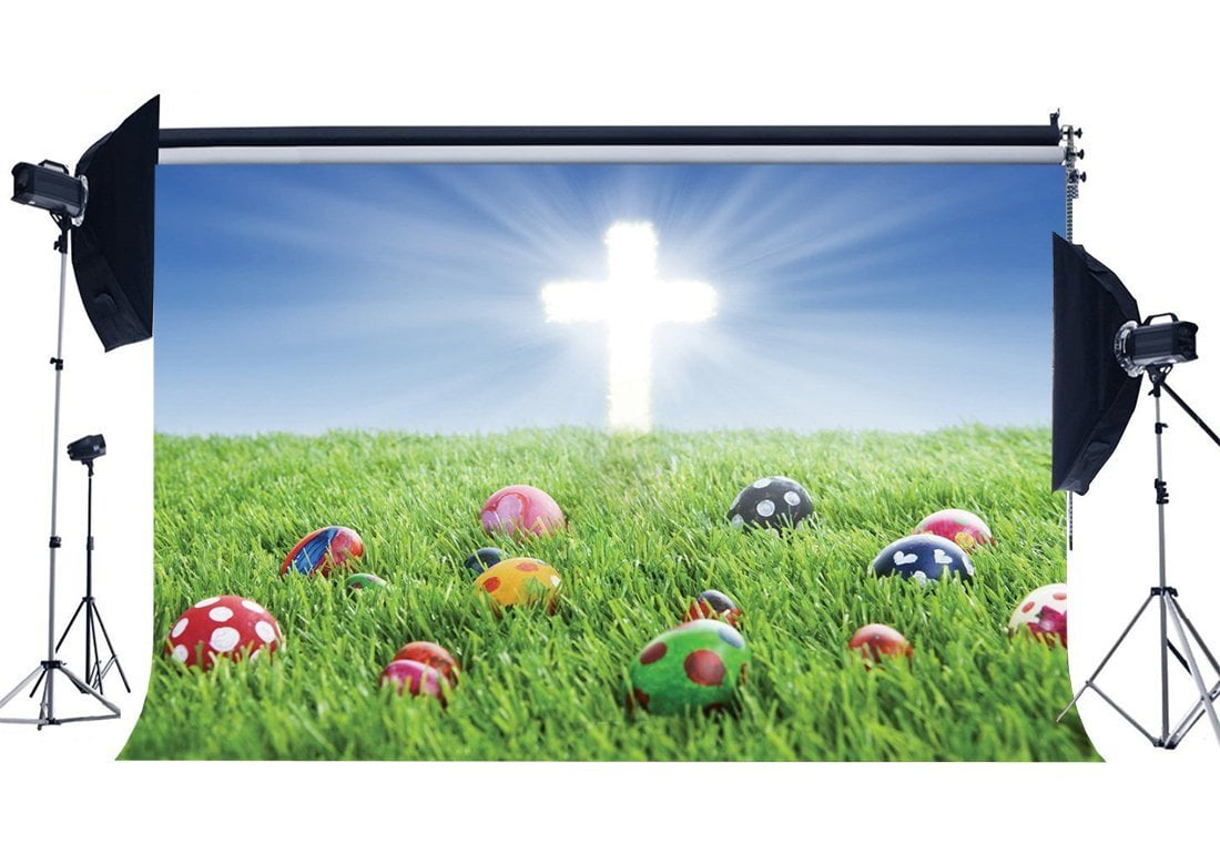 MOHome 7x5ft Easter Backdrop Colorful Eggs Green Grass Lawn Blue Sky ...