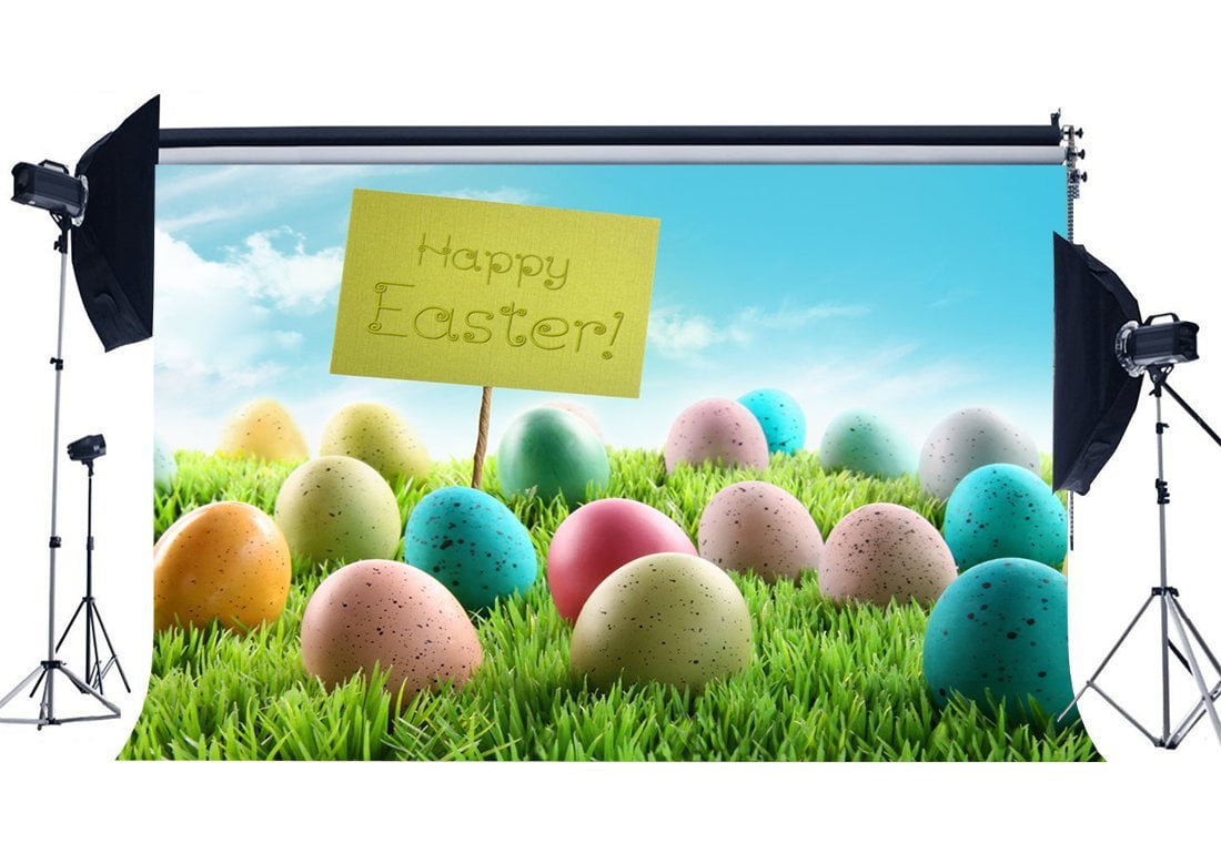 MOHome 7x5ft Easter Backdrop Colorful Eggs Green Grass Lawn Happy ...